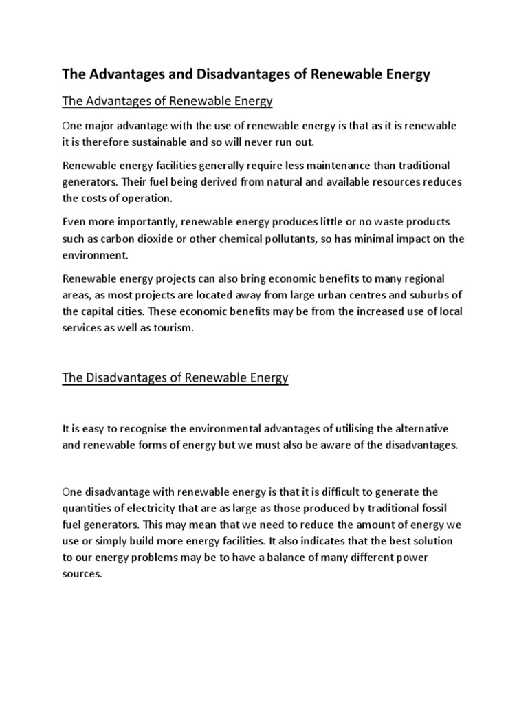 The Advantages and Disadvantages of Renewable Energy | PDF | World ...