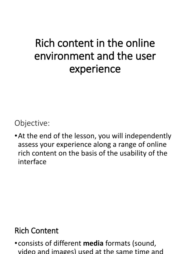 Rich Content in The Online Environment and The User Experience | PDF
