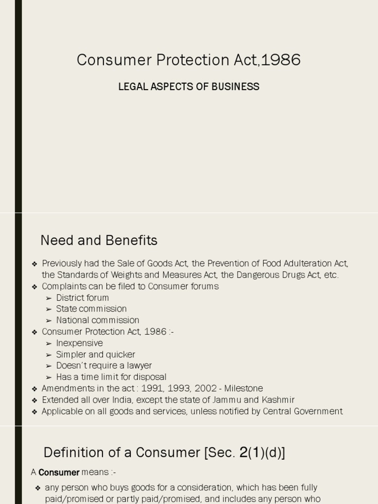 Consumer Protection Act 1986 | PDF | Government Of India | Consumer ...
