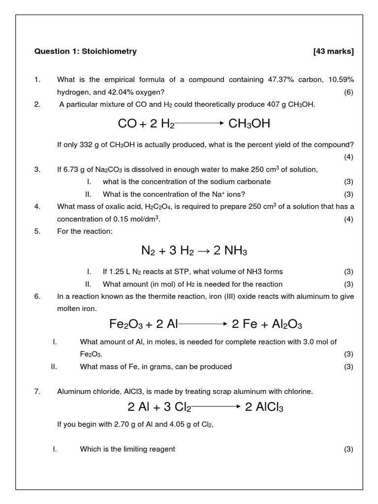 Stoichiometry Practice Questions | PDF