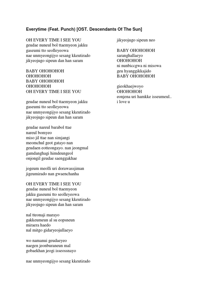 Everytime (Feat. Punch) (OST. Descendants of The Sun) | PDF