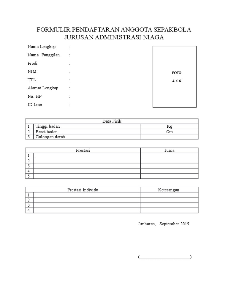 Formulir Pendaftaran Anggota Sepakbola | PDF