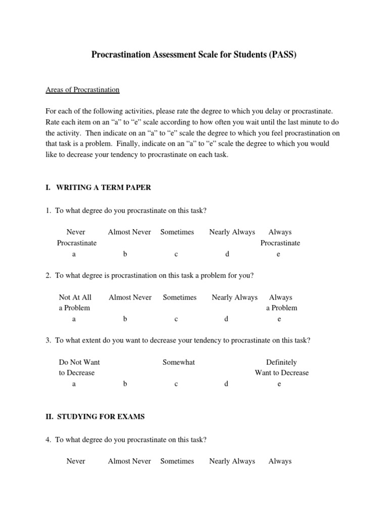 Procrastination Assessment Scale for Students | PDF | Procrastination ...