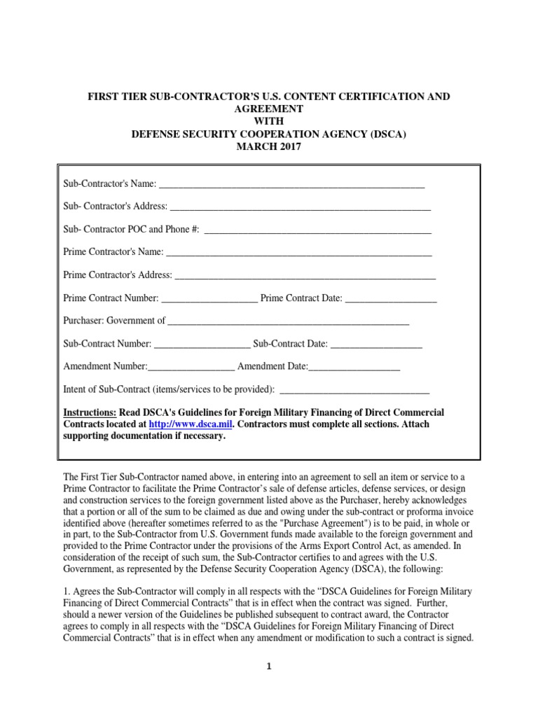 DSCA First Tier Subcontractor Agreement | PDF | Bribery | Federal ...