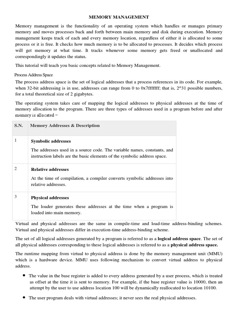 Memory Management: Process Address Space | PDF | Cpu Cache | Library ...