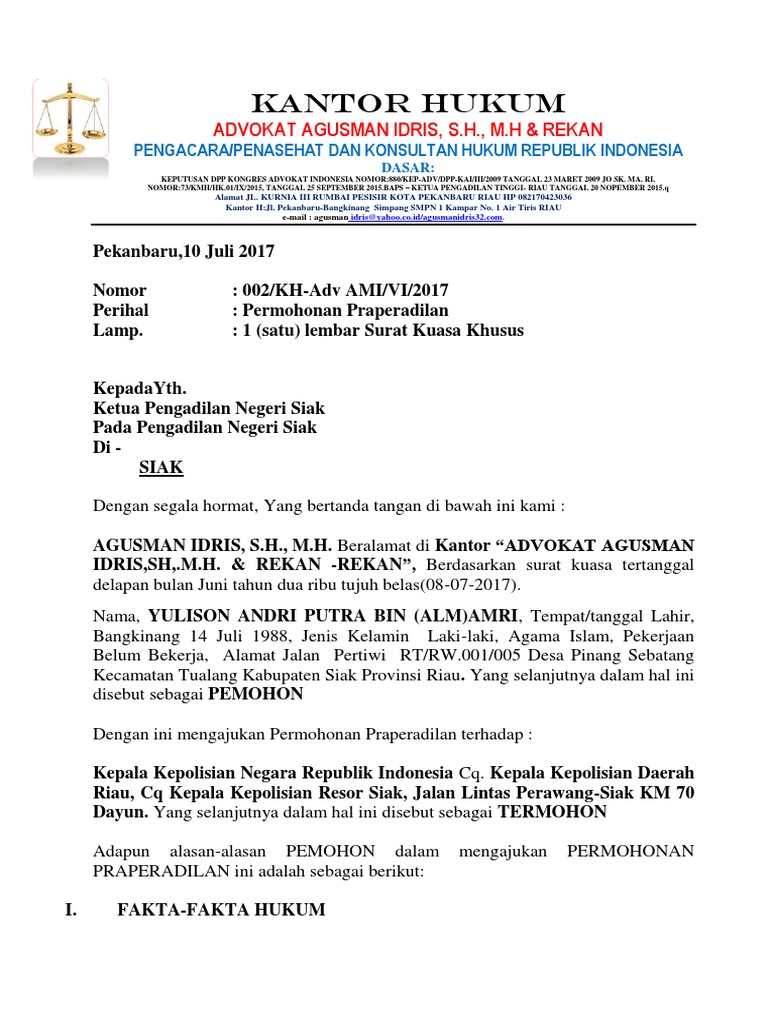 Contoh Gugatan Praperadilan Hakiam | PDF