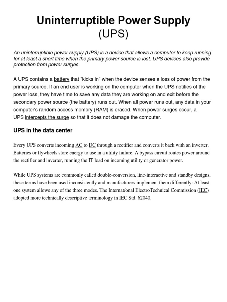Uninterruptible Power Supply: UPS in The Data Center | PDF | Power ...