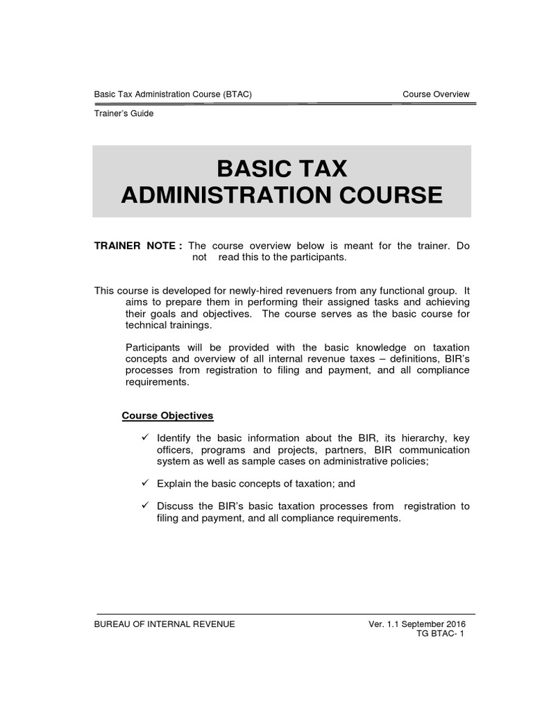 An Introduction to the Basic Tax Administration Course: Providing Newly ...