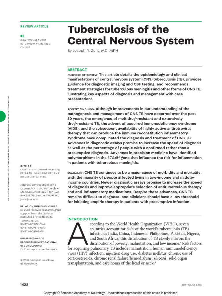 Tuberculosis of The Central Nervous System | PDF | Tuberculosis ...