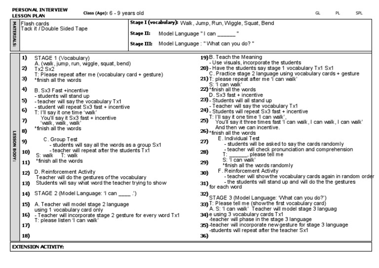 FINAL1 Personal Interview - Model Lesson Plan | PDF | Vocabulary ...