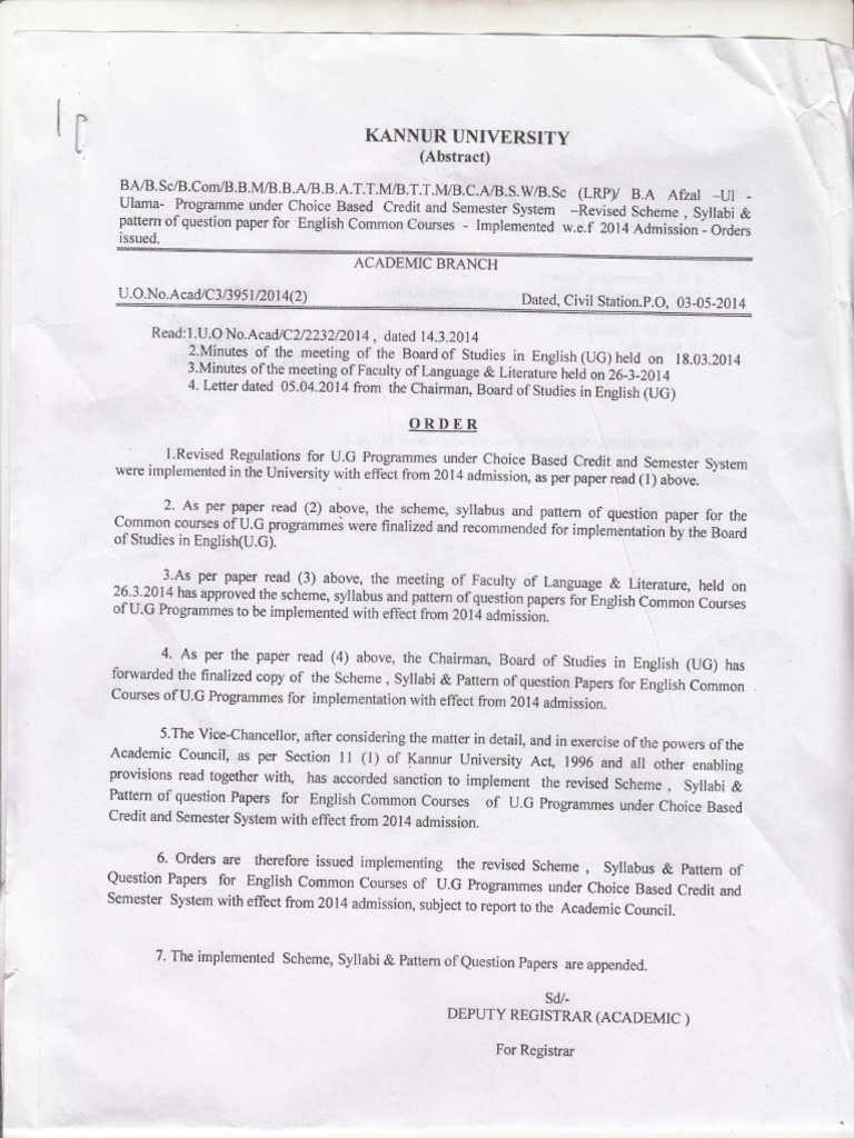 Kannur University English Course Syllabus | PDF | English Language ...