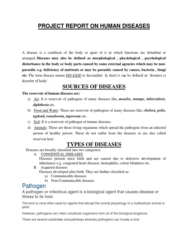 Project Report On Human Diseases: Pathogen | PDF | Common Cold | Infection