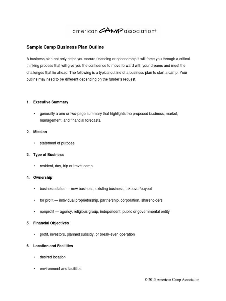 Sample Camp Business Plan Outline | PDF | Business Plan | Business