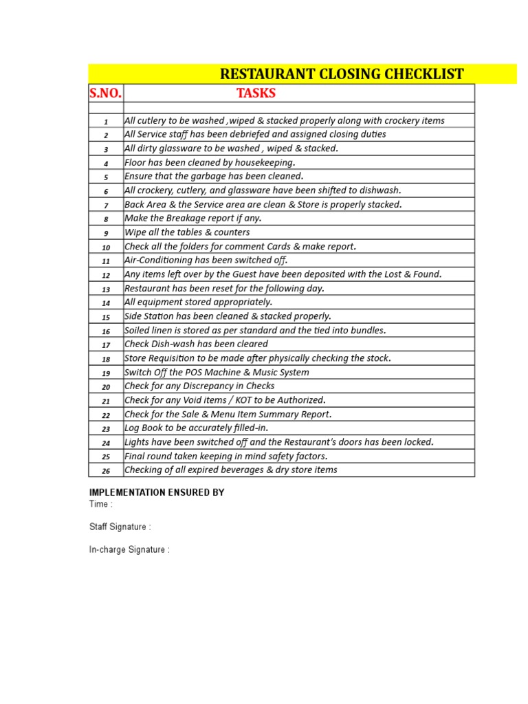 Restaurant Staff Closing Guide | PDF