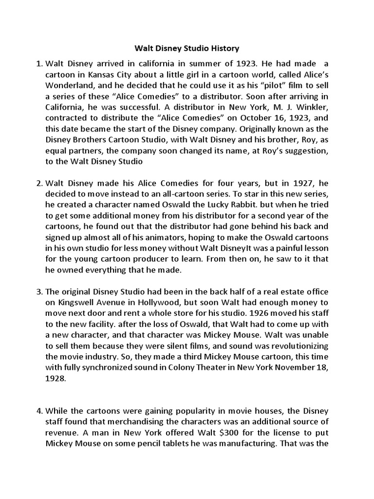 Walt Disney History | PDF | Walt Disney | The Walt Disney Company