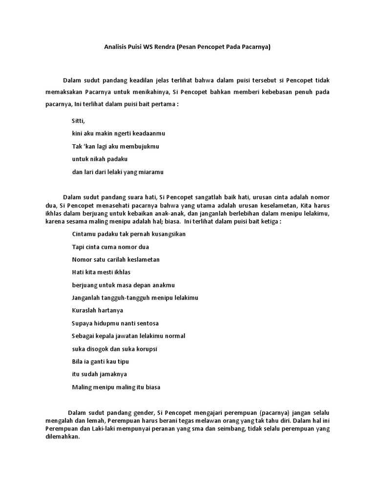 Analisis Puisi WS Rendra | PDF