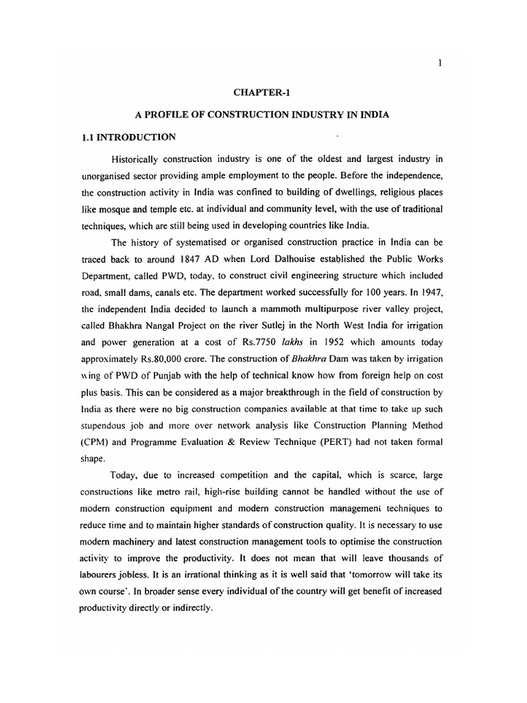Chapter-1 A Profile of Construction Industry in India 1,1 Introduction ...