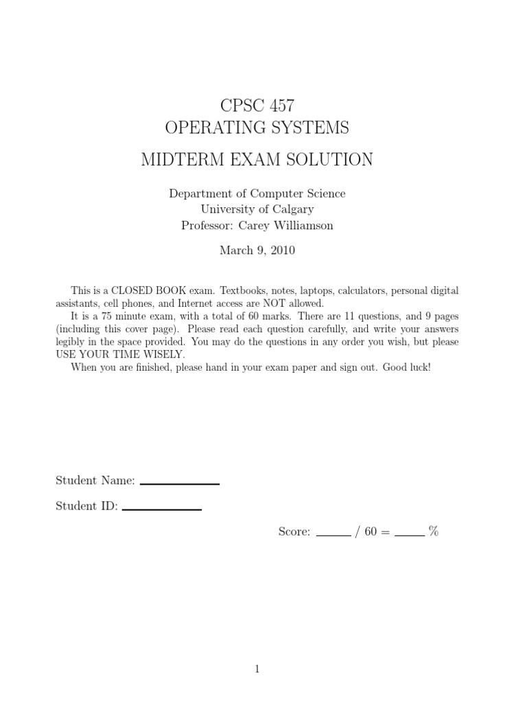 CPSC 457 Operating Systems Midterm Exam Solution | PDF | Thread ... CPSC 457 Operating Systems Midterm Exam Solution | PDF | Thread ...