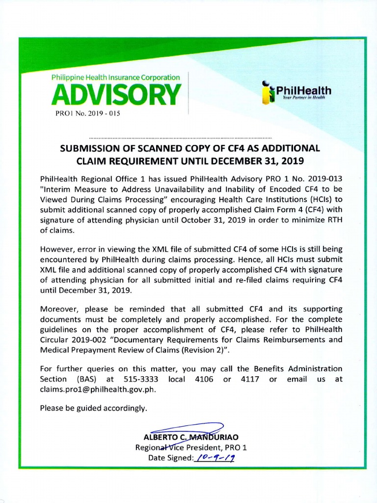 PhilHealth CF4 Submission Guidelines 2019 | PDF
