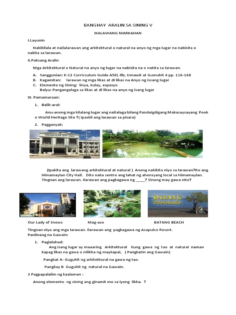 Banghay Aralin Sa Sining V | PDF