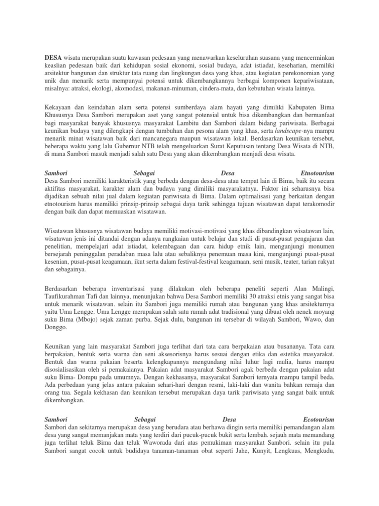 Pengembangan Wisata Desa Sambori Bima | PDF | Ilmu Sosial | Teknologi ...