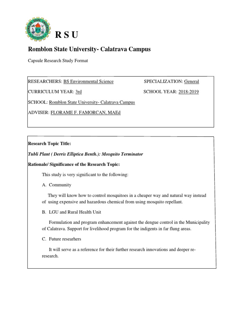 Capsulized Research Study For Tubli | PDF | Experiment | Insecticide