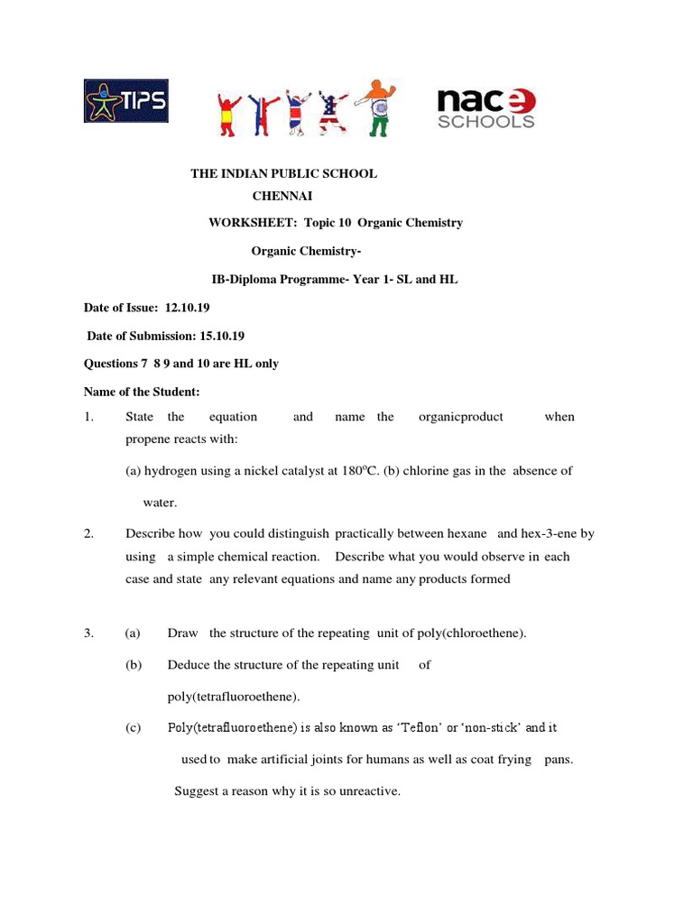 Organic Chemistry Worksheet Topic 10: Reactions of Alcohols ...
