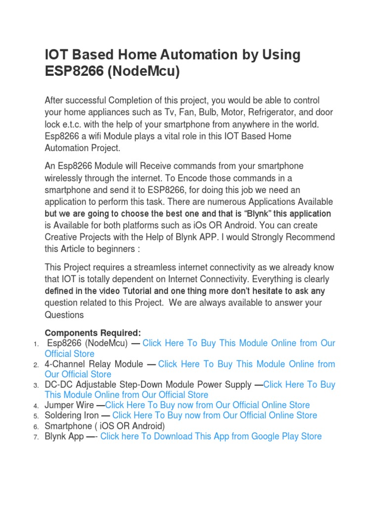 IOT Based Home Automation by Using ESP8266 (NodeMcu) | PDF