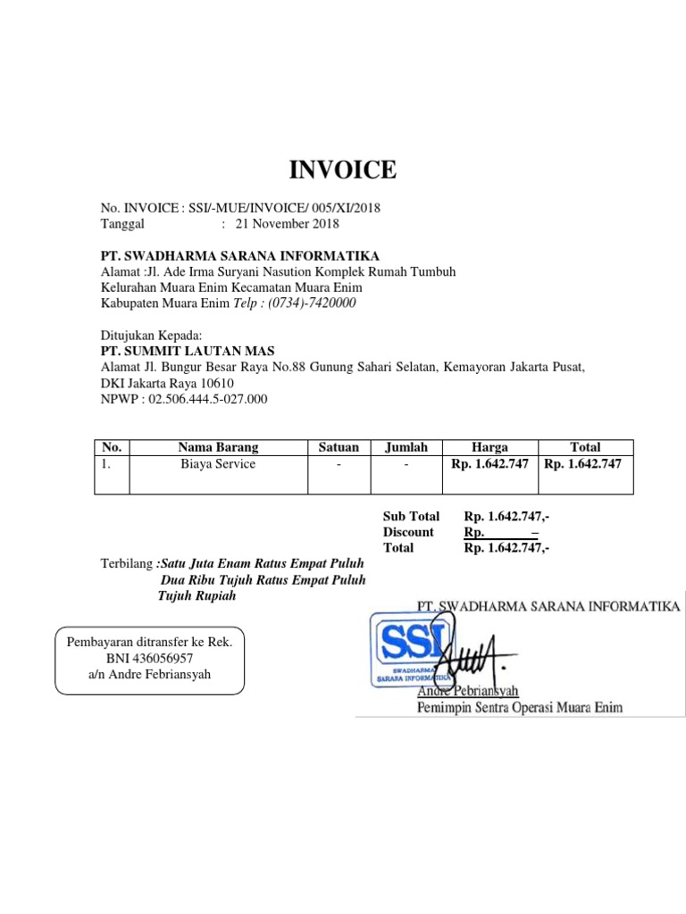 Invoice PT Summit Lautan Mas 2018 | PDF | Karier & Perkembangan | Bisnis