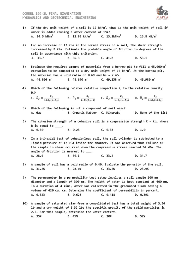CE199 2L 1Q1819 HGE 1st Take PDF | PDF | Soil | Strength Of Materials
