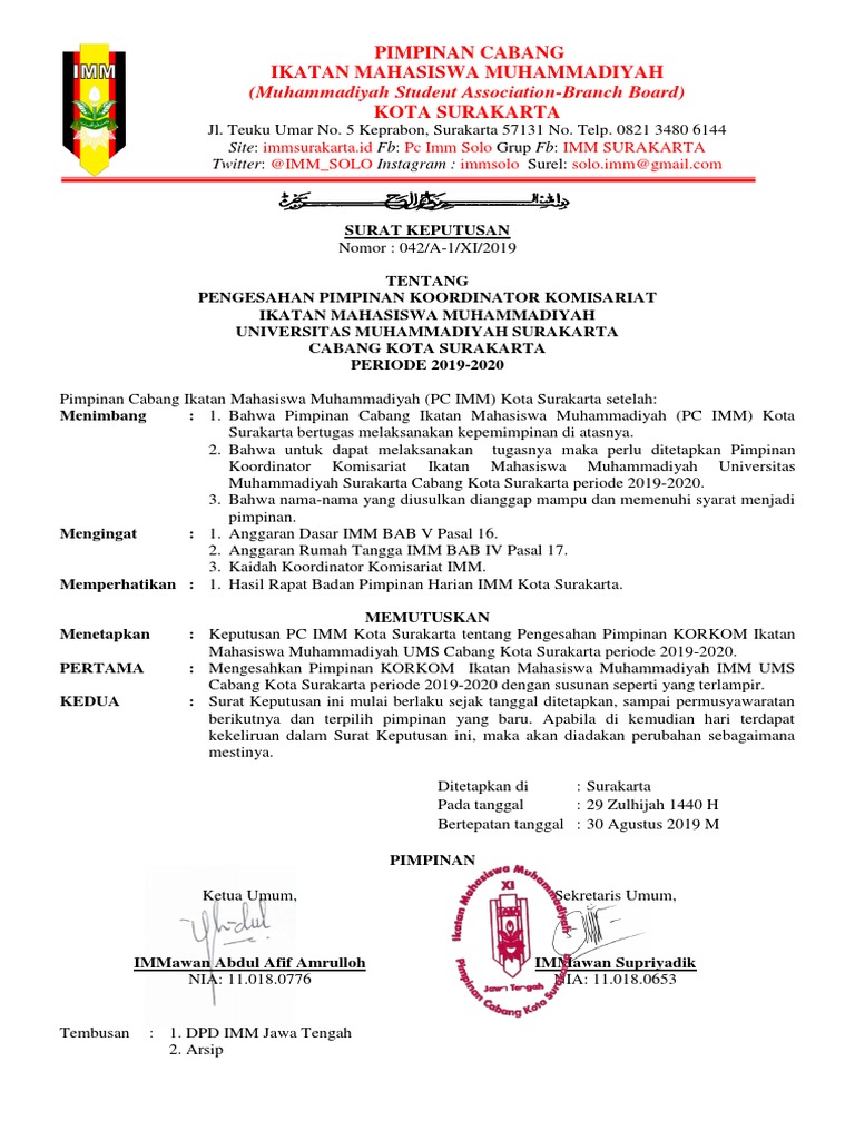 Pengesahan Pimpinan KORKOM UMS 2019-2020 | PDF