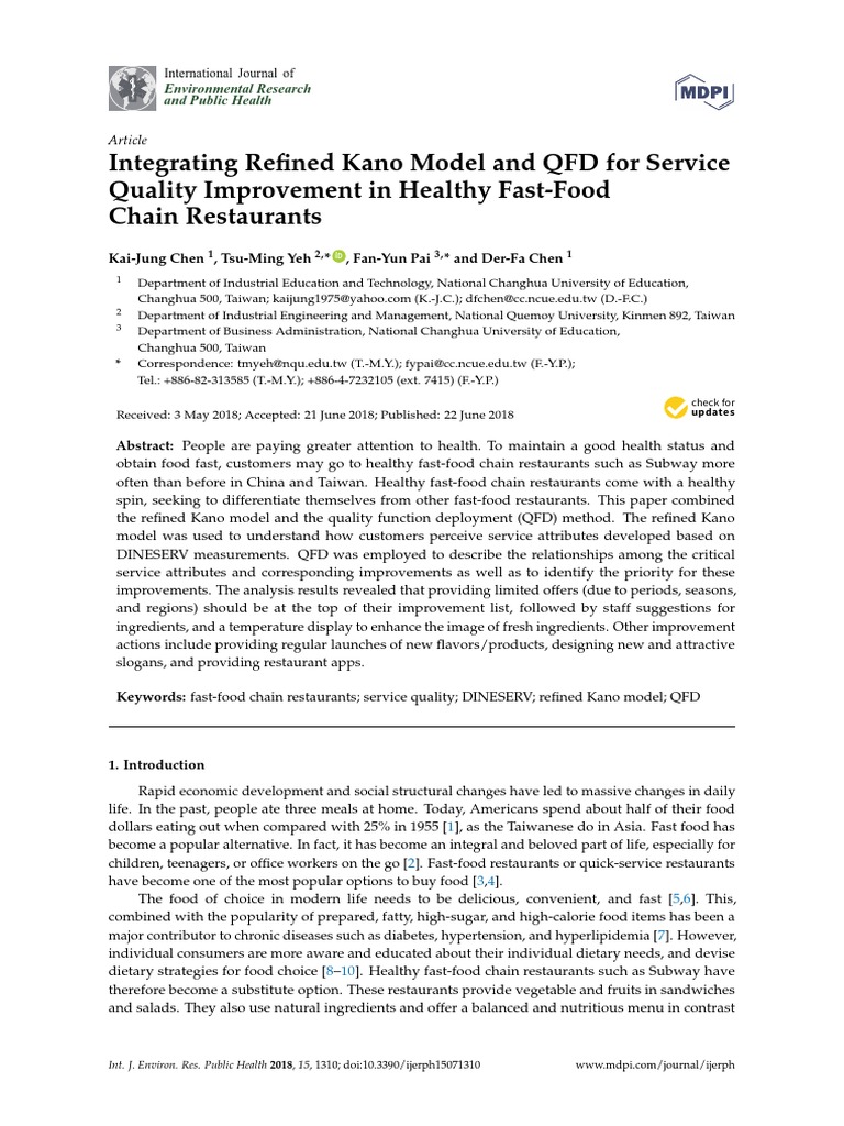 Integrating Refined Kano Model and QFD For Service Quality Improvement ...