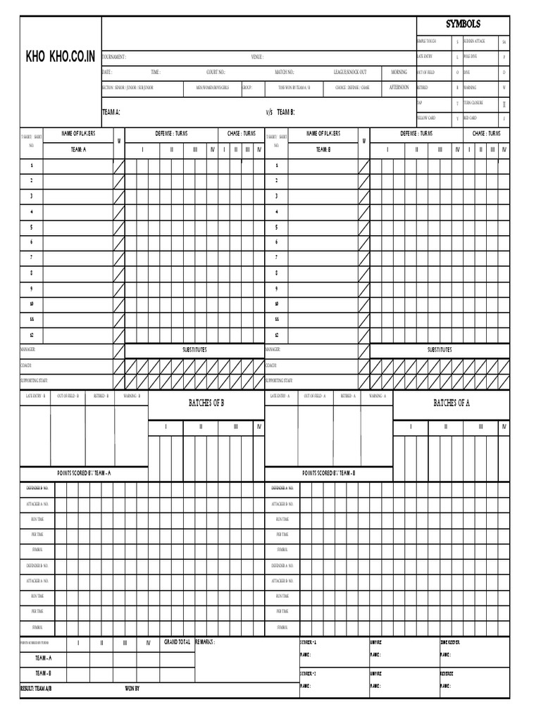 Kho Kho Sheet | PDF | Referee | Sports
