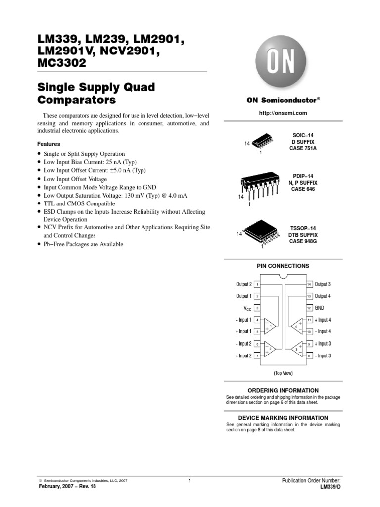 LM339, LM239, LM2901, LM2901V, NCV2901, MC3302 Single Supply Quad ...