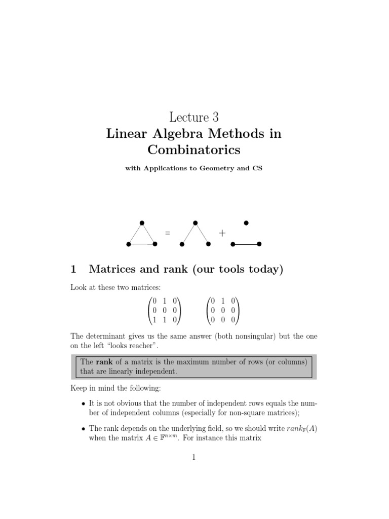Linear Algebra Methods For Solving Combinatorial Problems The Minimum 7261