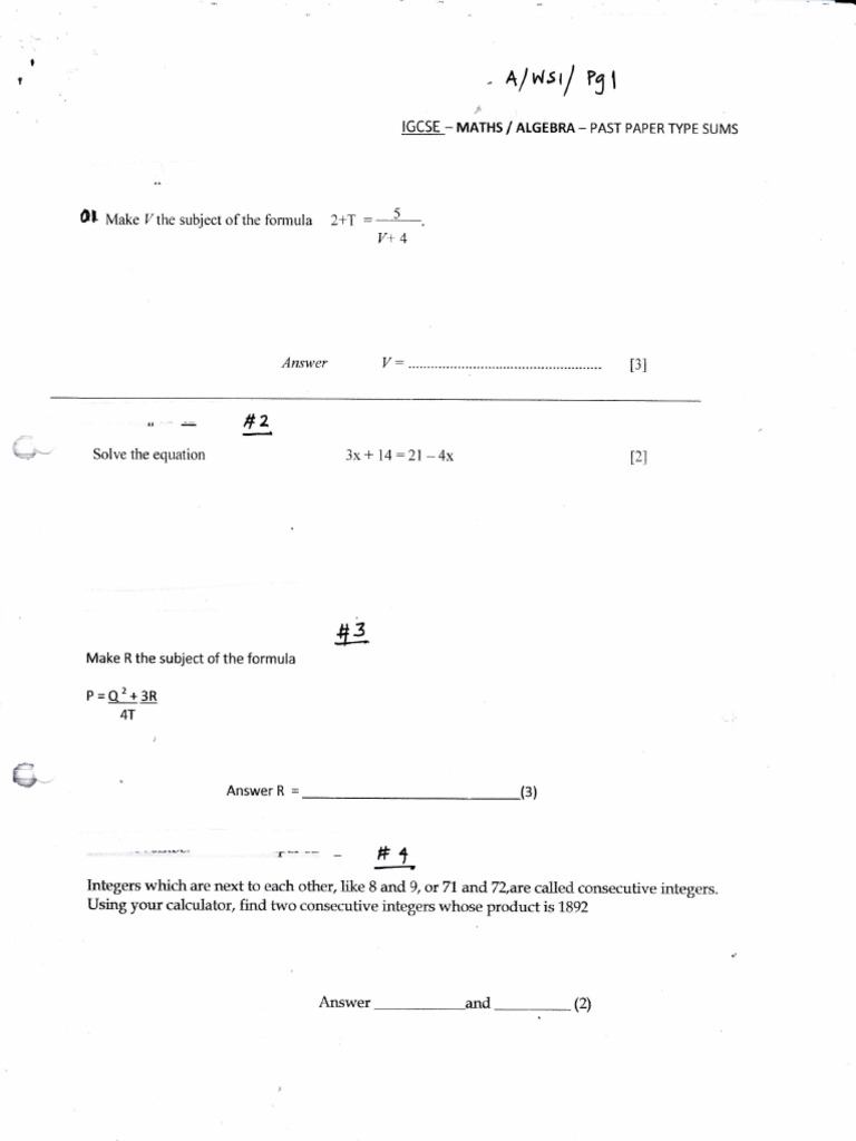 Algebra Ws1 With Answer Key | PDF