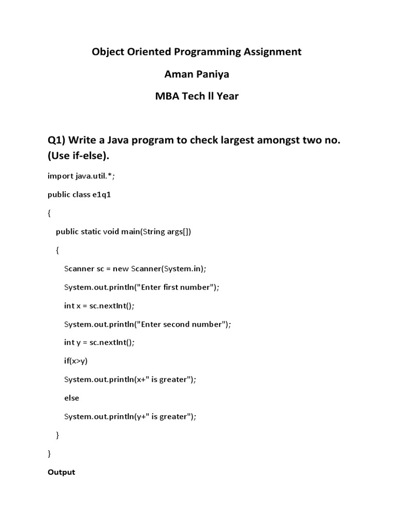 Object Oriented Programming Assignment Aman Paniya MBA Tech LL Year ...