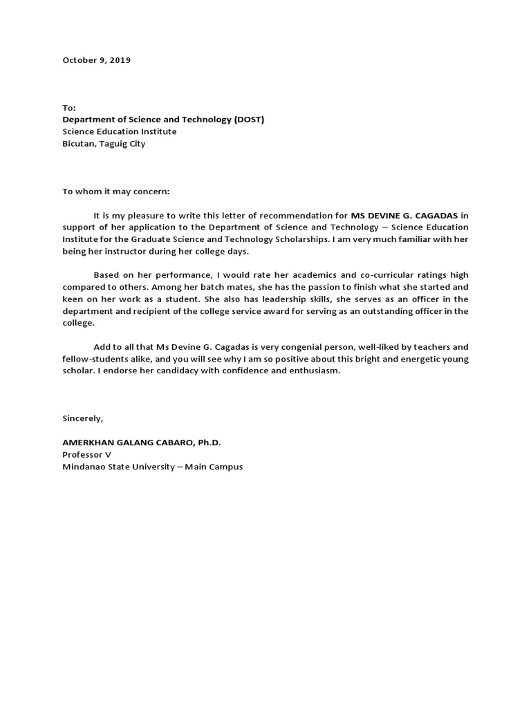 Recommendation Letter Cab | PDF