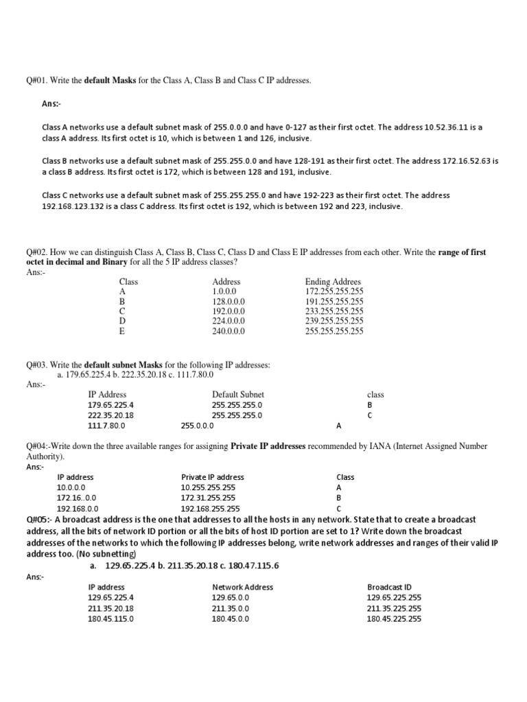 Octet in Decimal and Binary For All The 5 IP Address Classes? | PDF ...