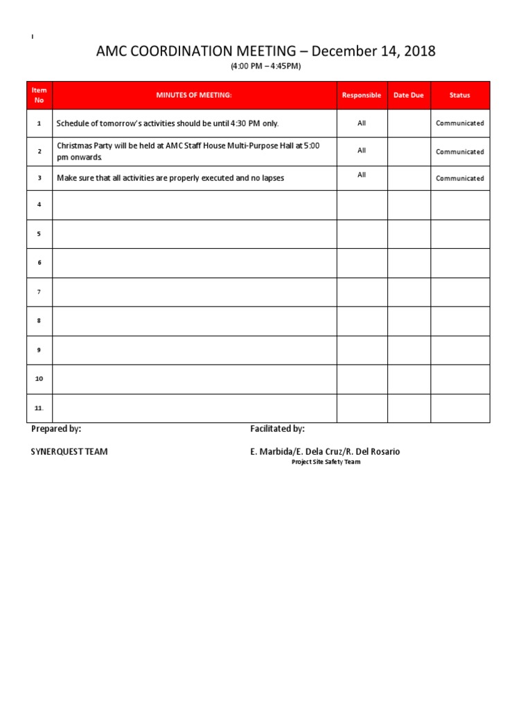 December 14, 2018 Amc Coordination Meeting Minutes | PDF