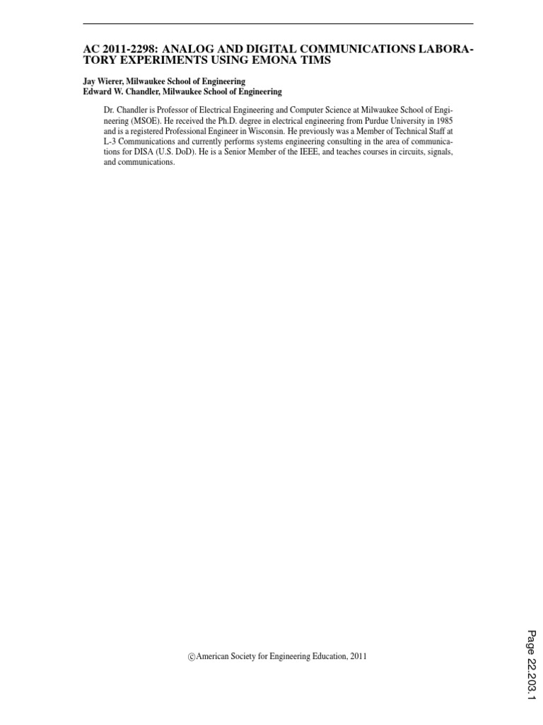 Analog and Digital Communications Laboratory Experiments Using Emona ...