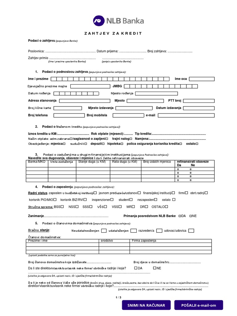 Zahtjev Za Kredit | PDF