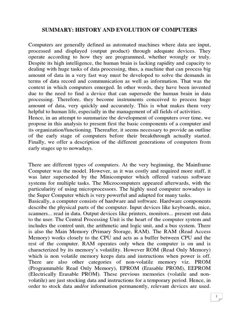 Summary PF History and Evolution of Comp | PDF | Computer File | Random ...