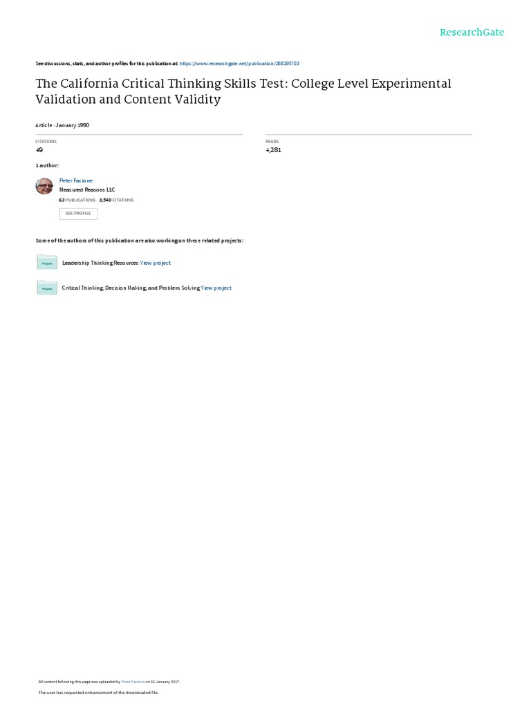 California Critical Thinking Test Validation | PDF | Career & Growth