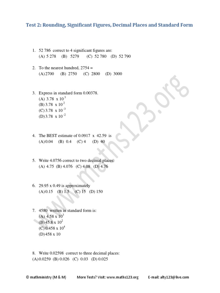 Standard-Form Sig Fig Decimal Places Questions | PDF