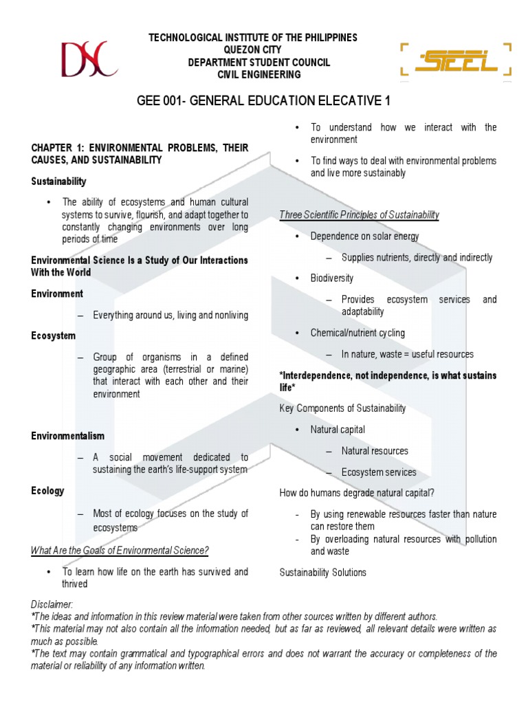 GEE 001 - General Education Elective 1 | PDF | Sustainability | Ecosystem