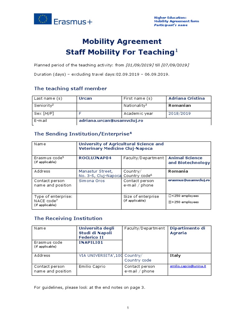 Staff Mobility Agreement Teaching | PDF | International Student ...