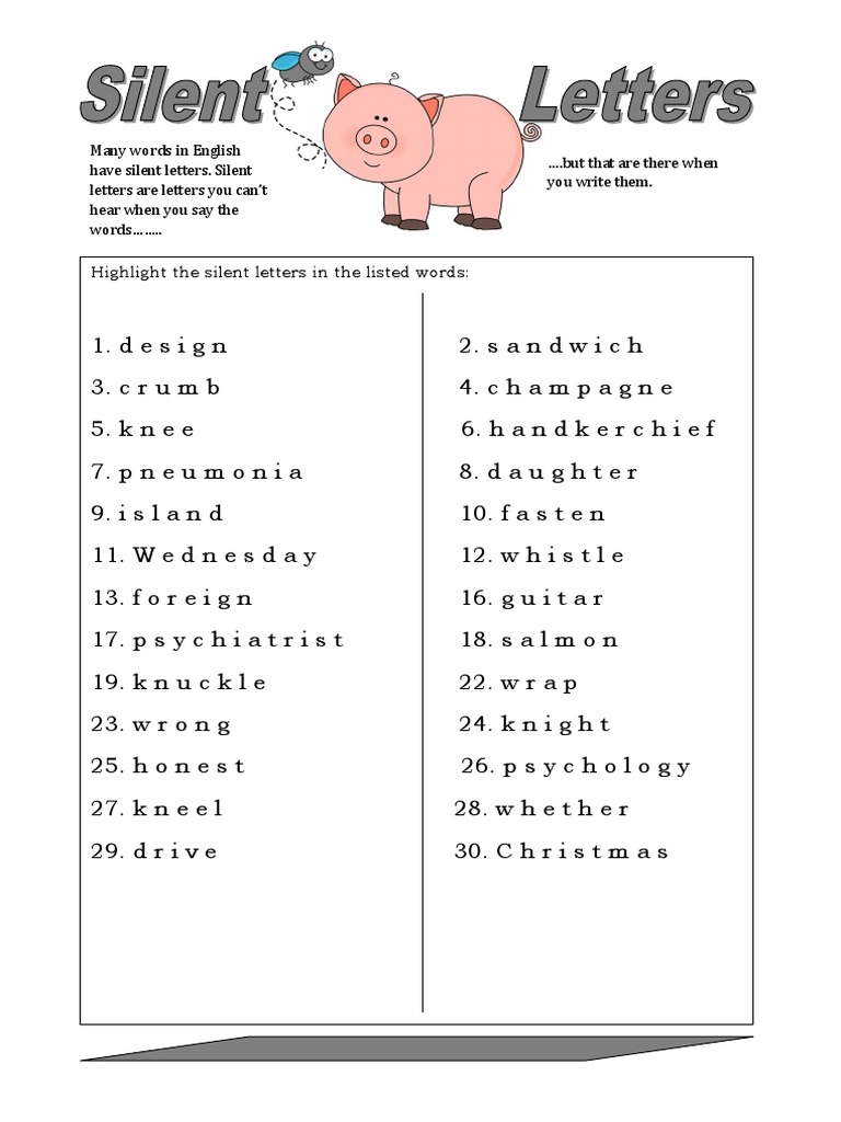 Highlight The Silent Letters in The Listed Words | PDF | Language Arts ...