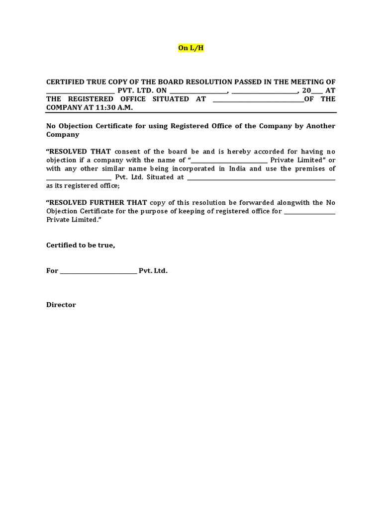 No Objection Certificate Given by Corporate | PDF | Business | Law