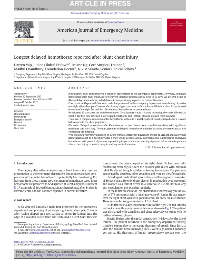 American Journal of Emergency Medicine | PDF | Thorax | Emergency ...